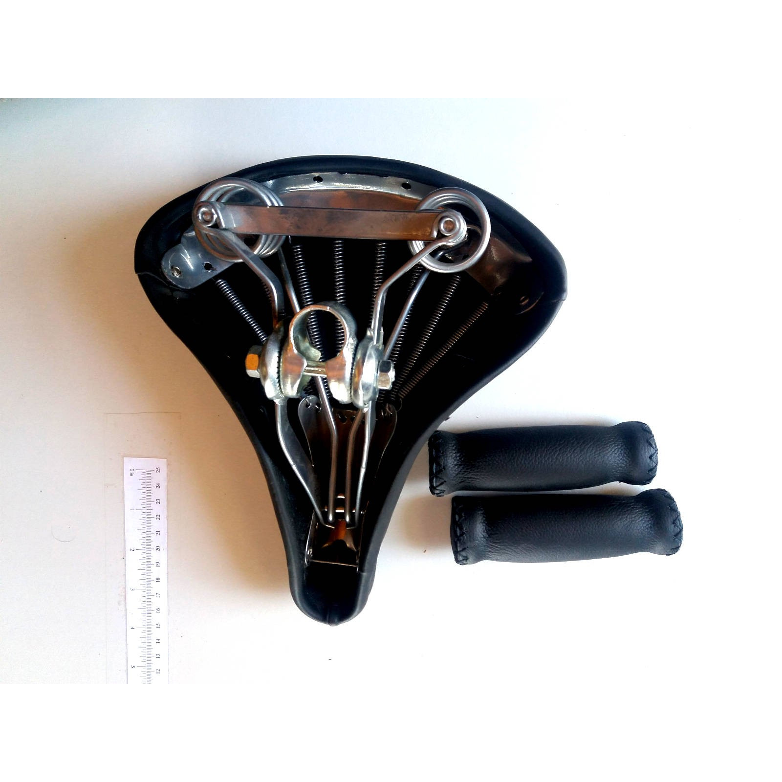 Bundle of Bicycle Classic Coil Spring saddle and real leather handlebar ...